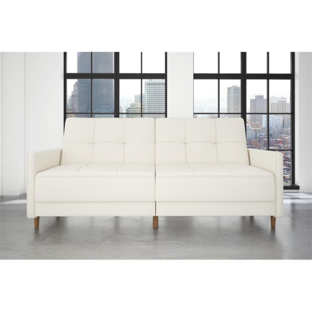 Pemberly Row Modern Coil Faux Leather Convertible Sleeper Sofa in White ...