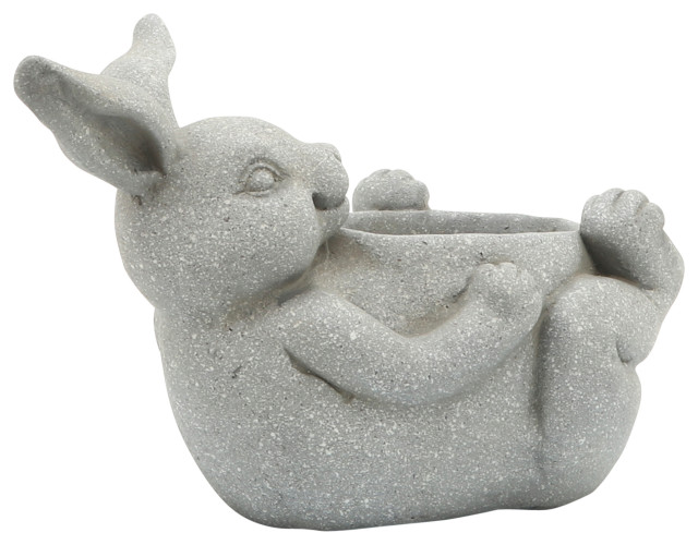 Resin, 15"D Laying Bunny Planter, Gray, 15x9x10" - Farmhouse - Indoor ...