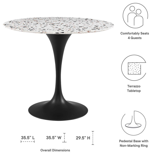 36" Dining Table, Round, White Black, Metal, Modern, Bistro Hospitality ...