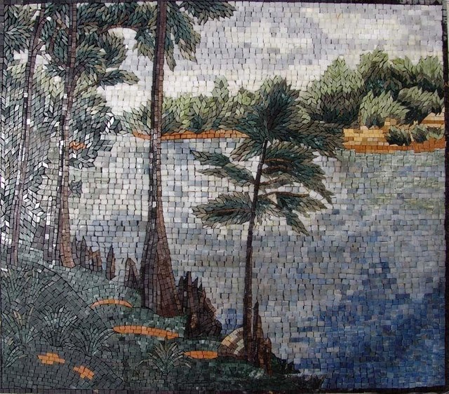 River Scene Mosaic Mural, 35" x 31" - Contemporary - Tile Murals - by ...
