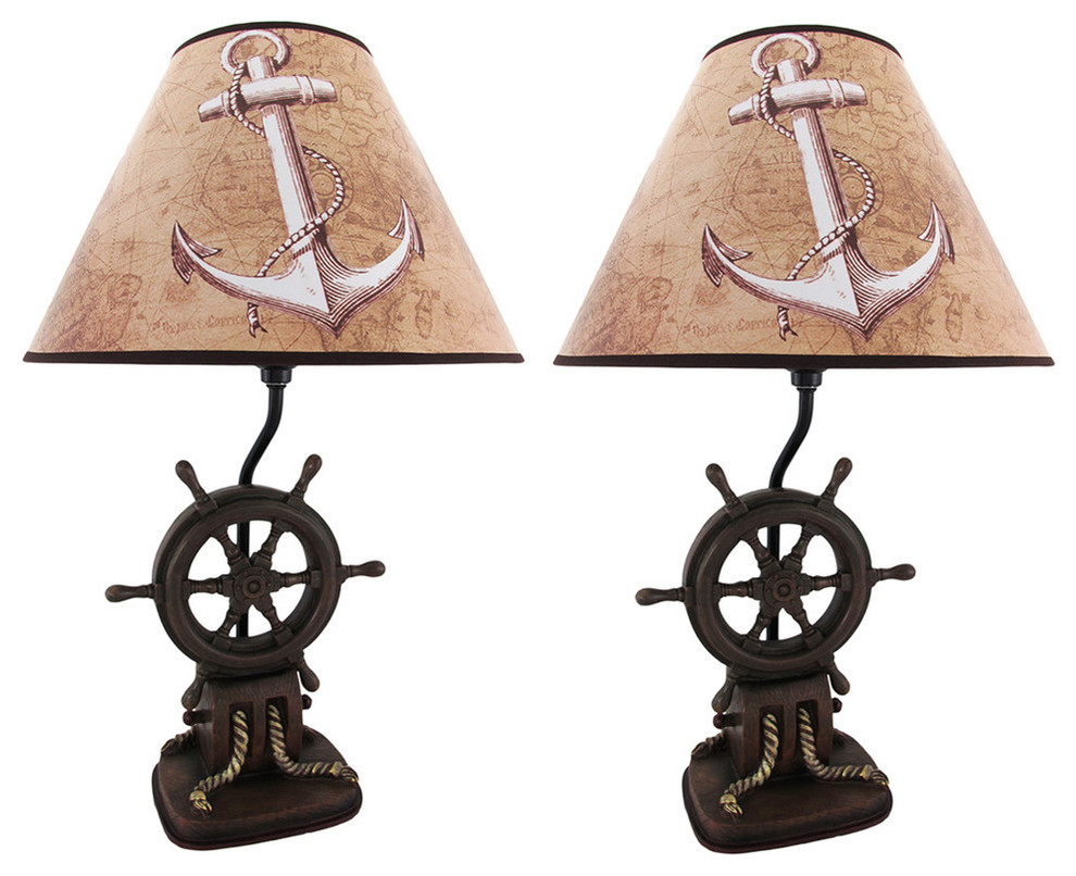 Set of 2 Nautical Ship`s Wheel Table Lamps Captain's Destiny - Beach ...