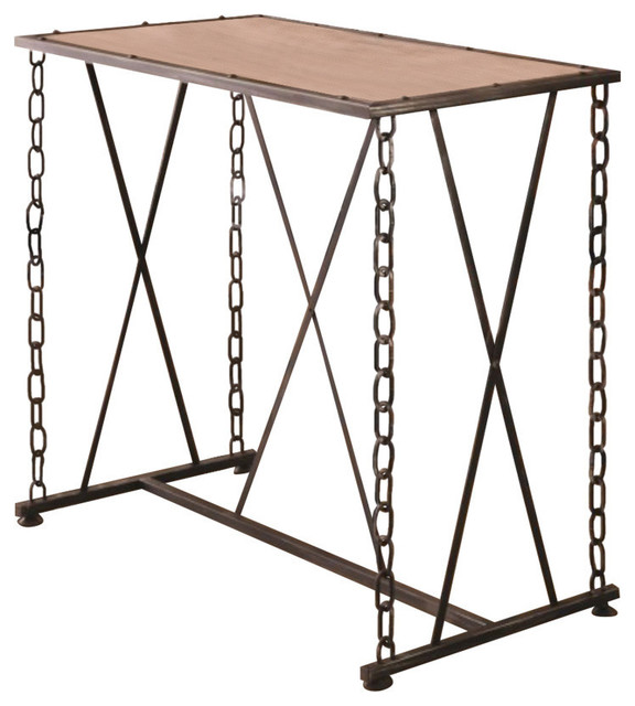 Rustic Industrial Metal Chain Link Bar Table, Brown And Black ...