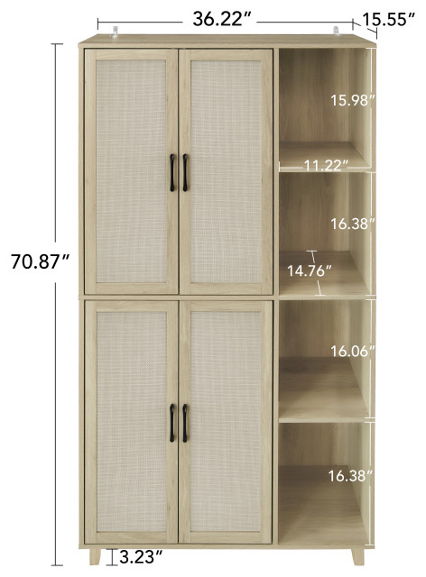 4 Door Cabinet with 4 Shelves with 4 Adjustable Inner Shelves, Storage ...