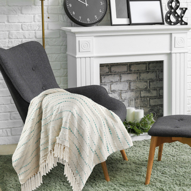 Shimmer Stripe Woven Throw Blanket with Fringe - Contemporary - Throws ...