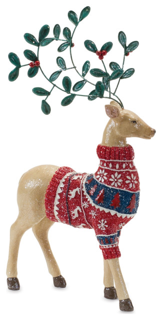 Mistletoe Antler Deer Figurine, 2-Piece Set - Rustic - Holiday Accents ...