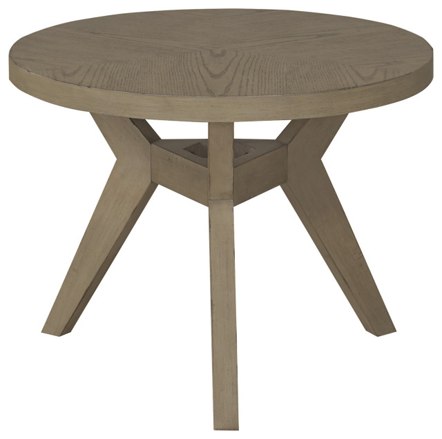 Wooden Round End Table with Natural Wood Grain Detailings, Gray ...