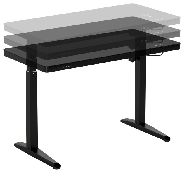 Techni Mobili Black Adjustable Height Desk w/ storage, speaker ...