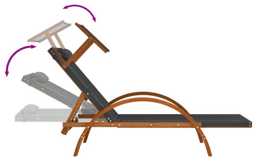 vidaXL Sun Lounger Chair with Canopy Gray Textilene and Solid Wood ...