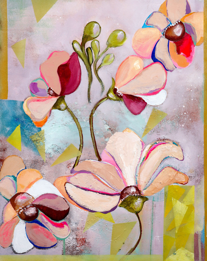 Landscape flower painting, abstract flower art, framed acrylic painting ...