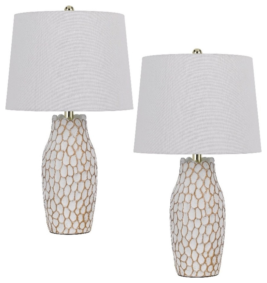 23 Inch Set of 2 Ceramic Accent Table Lamp Hammered Base White Gold ...