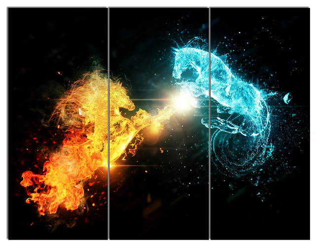 Fire and Water Abstract Horses, Animal Triptych Canvas Print, 36x28, 3 ...