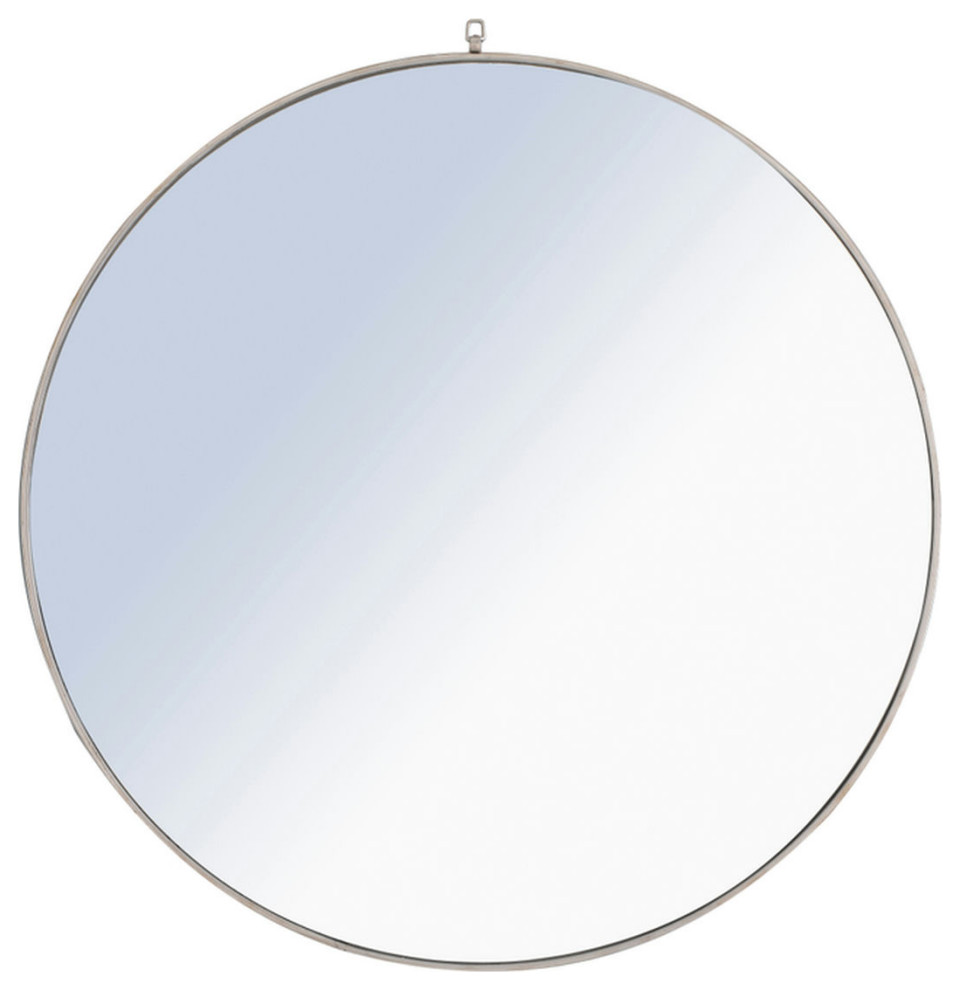 Metal Frame Round Mirror With Decorative Hook 48" Silver Finish ...