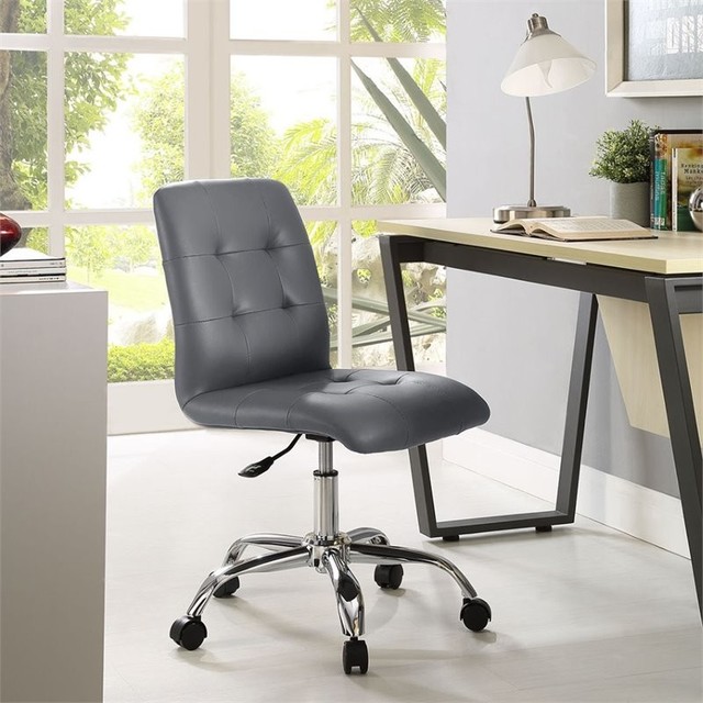Hawthorne Collections Modern Faux Leather Mid Back Swivel Chair in Gray ...