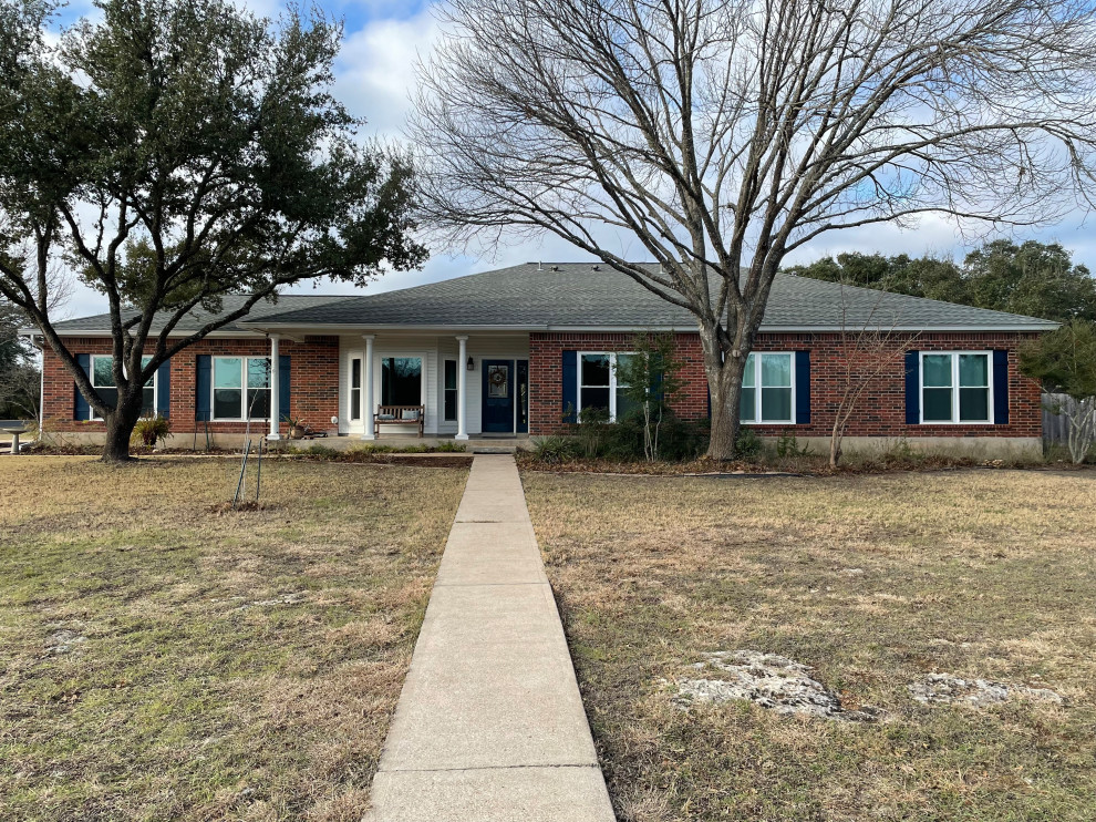 Red brick ranch-style home - getting new columns, shutters and door ...