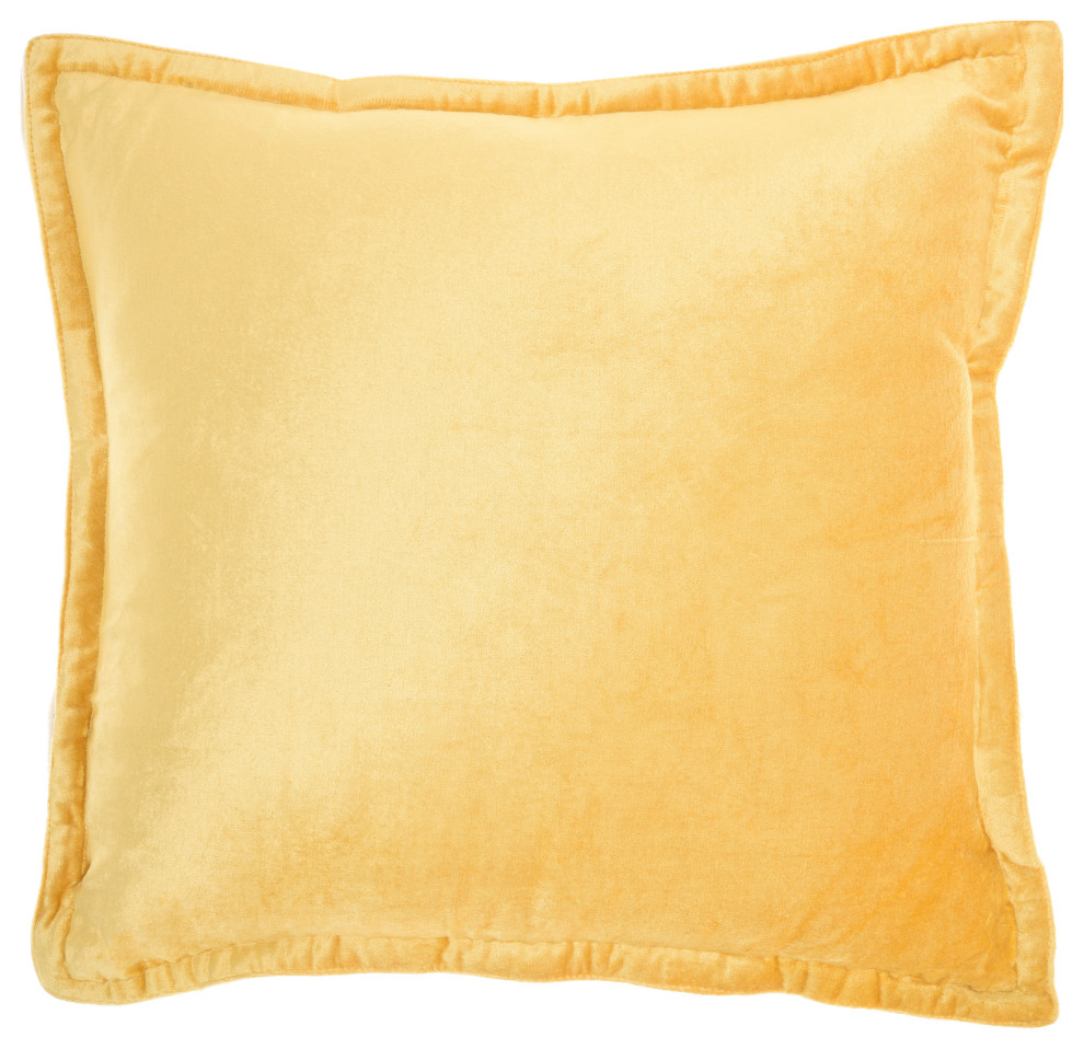 Nourison Home 20"x20" Sofia Solid Velvet Flange Mustard Throw Pillows, 20"x20" - Contemporary ...