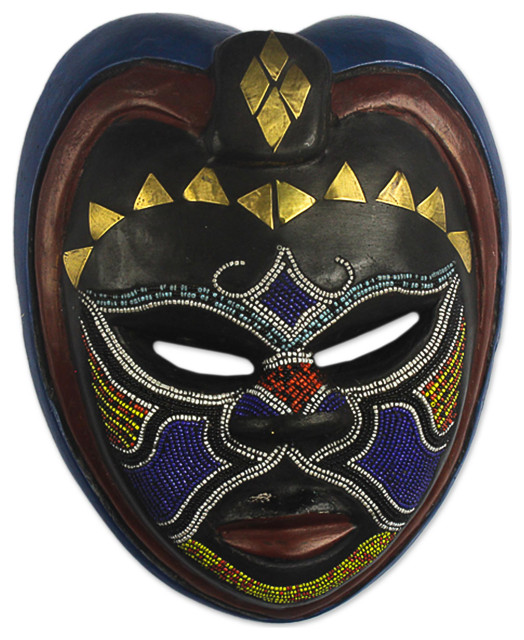 Novica Handmade Kande Beaded African Wood Mask - Tropical - Wall ...