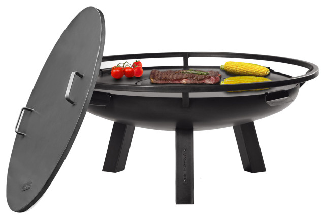 Porto 24" Fire Pit With Grill Plate and Cover Lid - Transitional - Fire ...