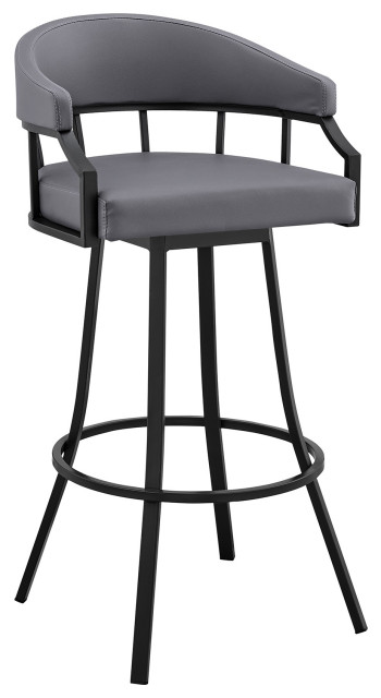 Palmdale 30" Swivel Slate Gray Faux Leather and Black Metal Bar Stool ...