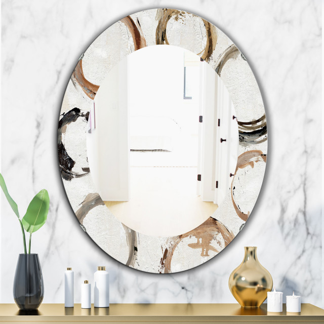 Geometric Circle Natural Balance I Frameless Round Wall Mirror, 24x36 ...