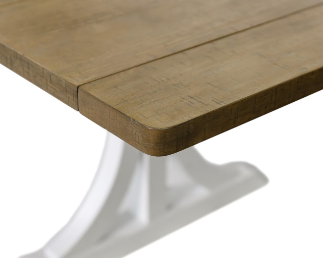 Modern Wood Rectangular Trestle Base Kitchen Dining Table, Brown ...