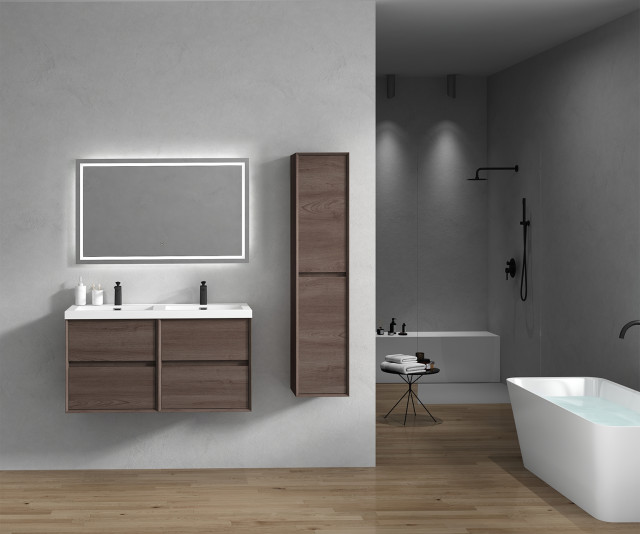 Kingdee Red Oak Wall Mounted Vanity With Reinforced Acrylic Sink, 48d ...