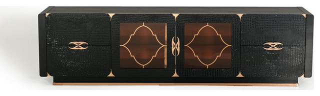 Milenka Modern Black Crocodile and Rosegold Tv Stand - Contemporary ...