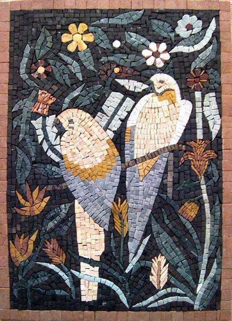 Contemporary Mosaic Art, Figurative Parrots, 24" x 35" - Tropical ...