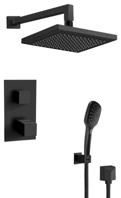 Matte Black Thermostatic Shower System with 8" Rain Shower Head and ...