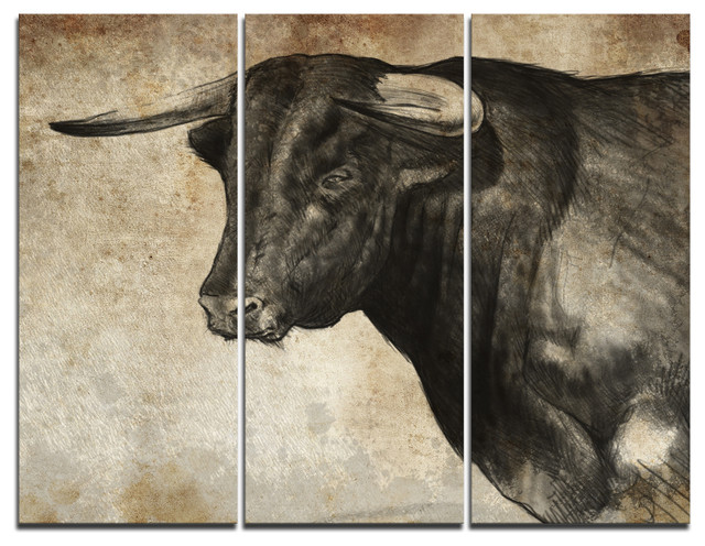 "Spanish Bull Sketch" Canvas Art Print, 3 Panels, 36"x28 ...