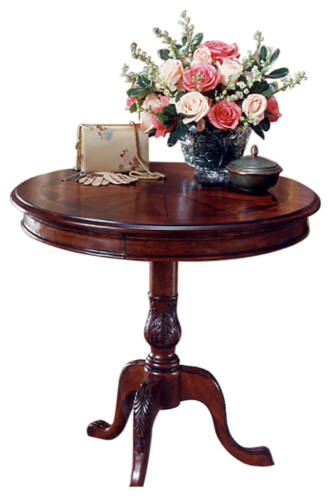 Offex Carissa Cherry Round Pedestal Table - Traditional - Side Tables ...
