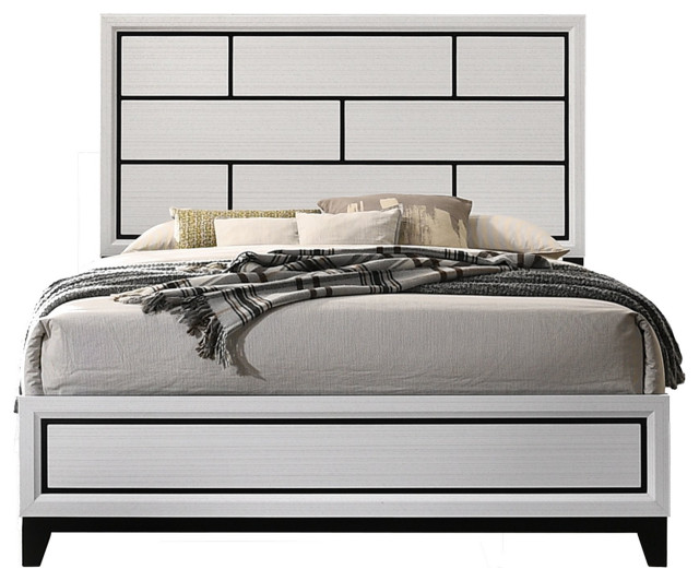 Contemporary Bedroom Set, Carved Panel Head & Footboard With Tapered ...