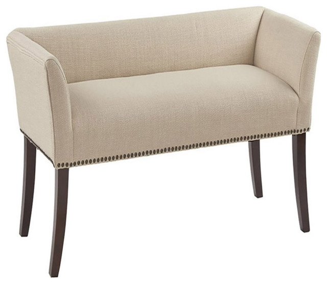 Maklaine Transitional Solid Wood and Fabric Upholstered Accent Bench in ...