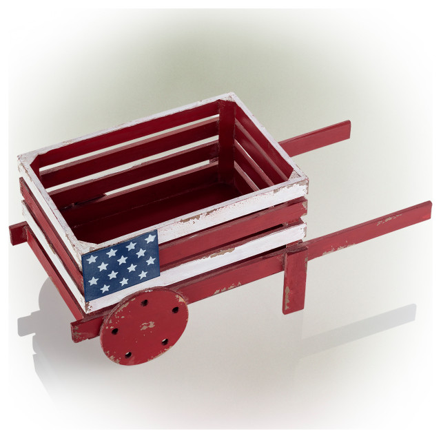 American Flag Wooden Wheel Barrel Planter - Farmhouse - Outdoor Pots ...