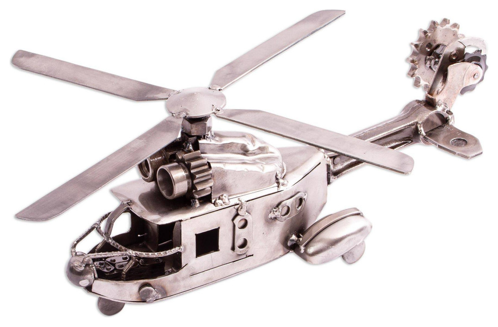 Novica Handmade Rustic Twin-Engine Helicopter Recycled Auto Parts ...
