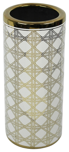 Splendid Patterned Ceramic Umbrella Stand, White And Gold ...