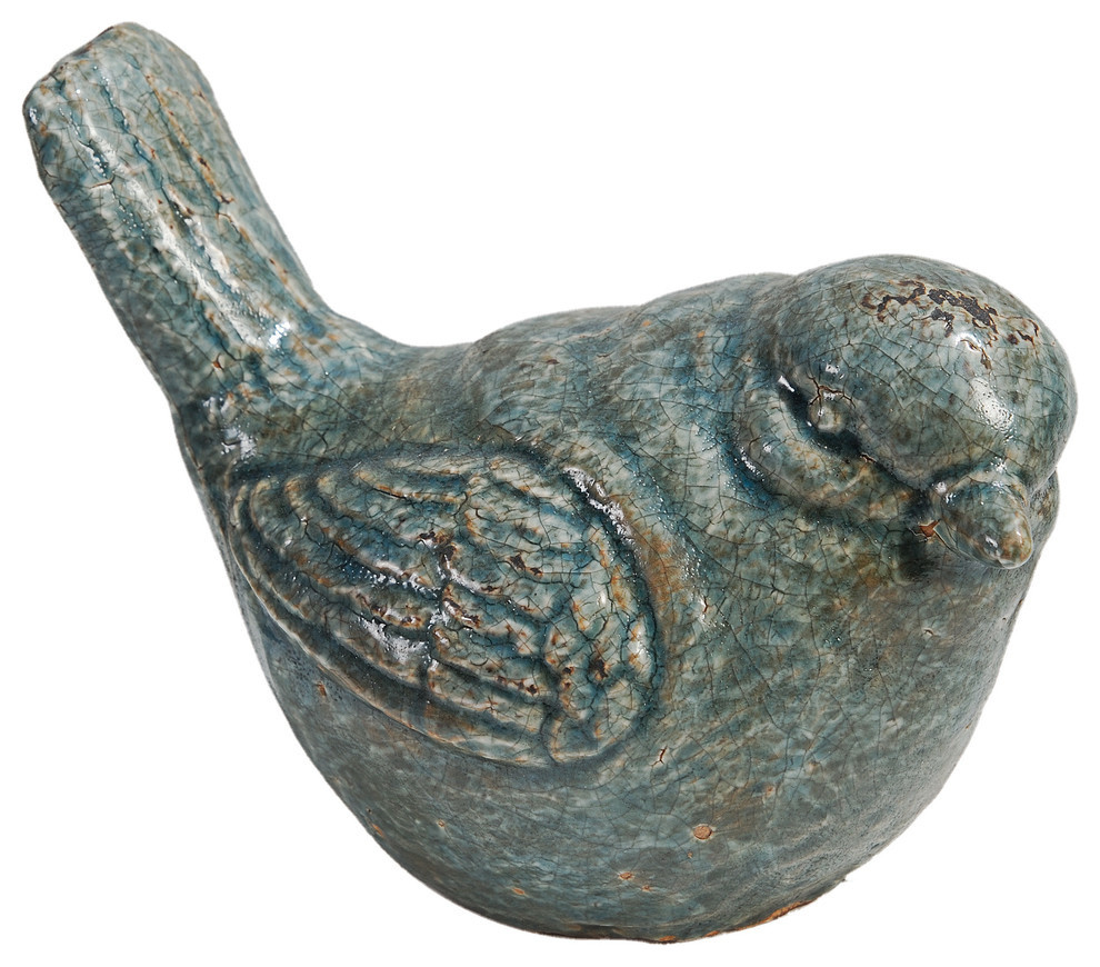 A&B Home Blue Ceramic Bird Statue Figurines Set Of 2, 7"x5"x6 ...