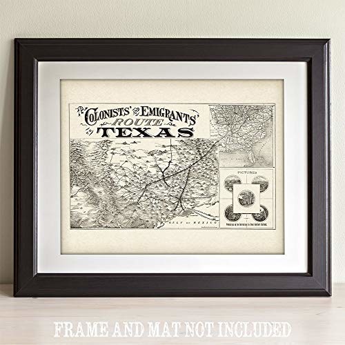1878 Texas Map of Colonists' and Emigrants' Route Art Print, 11x14 Art ...