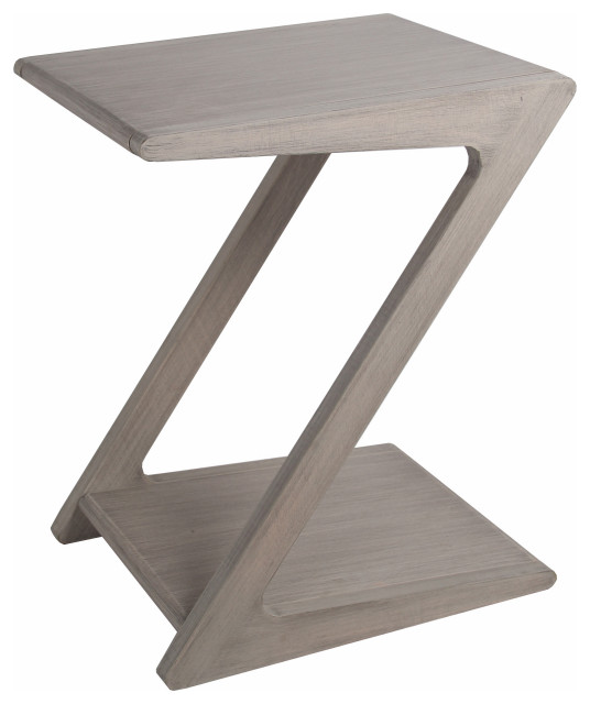 Transitional Wooden Side Table with Unique Z Shape Structure, Gray ...