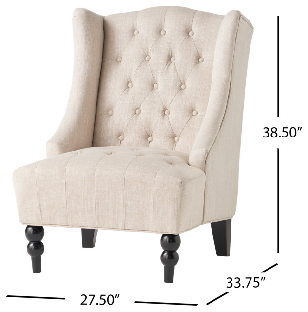 Plush Light Beige High-Back Club Chair, Classic Wingback, Oversized ...