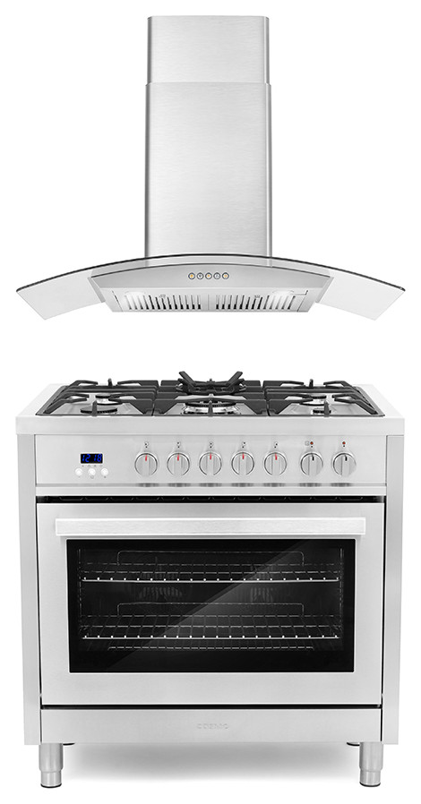2-Piece Kitchen, 36" 240V Dual Fuel Range and 36" Wall Mount Range Hood ...