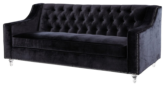 Contemporary Sofa, Velvet Seat With Button Tufted Back & Swoop Arms ...