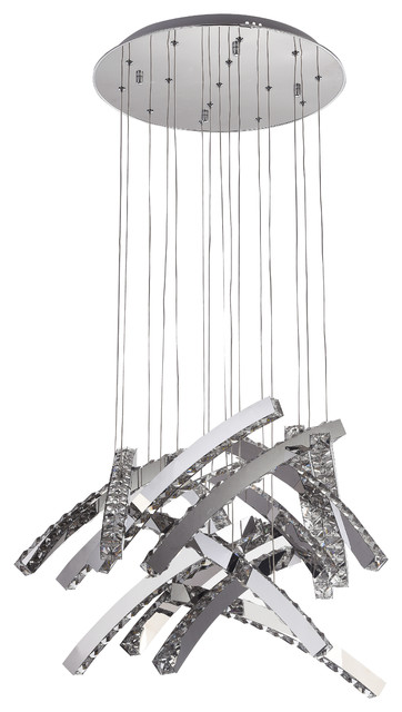 Curved Stainless Steel LED Light Fixture With Canopy and Clear Crystals ...