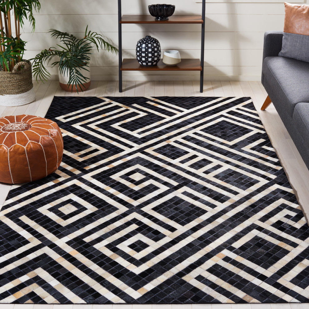 Safavieh Studio Leather Stl233Z Geometric Rug, Black/Ivory, 8'x10 ...
