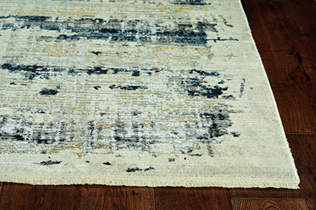 2"x8" Blue White Distressed Traditional Runner Rug - Contemporary ...