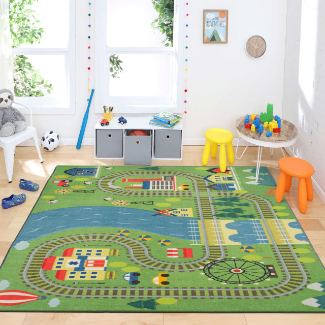 Mohawk Home Train Track Play Multi 3' 4" x 5' Area Rug, 5' x 8 ...