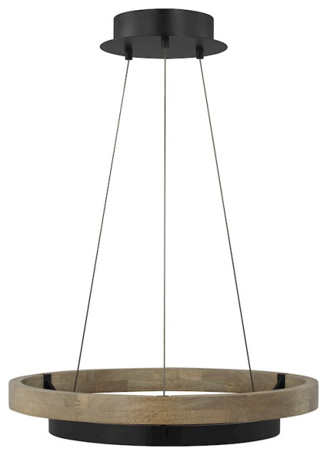 Tech Lighting Grace 1-Lt 24" Chandelier, Black/Weathered Oak 700GRC24BW ...