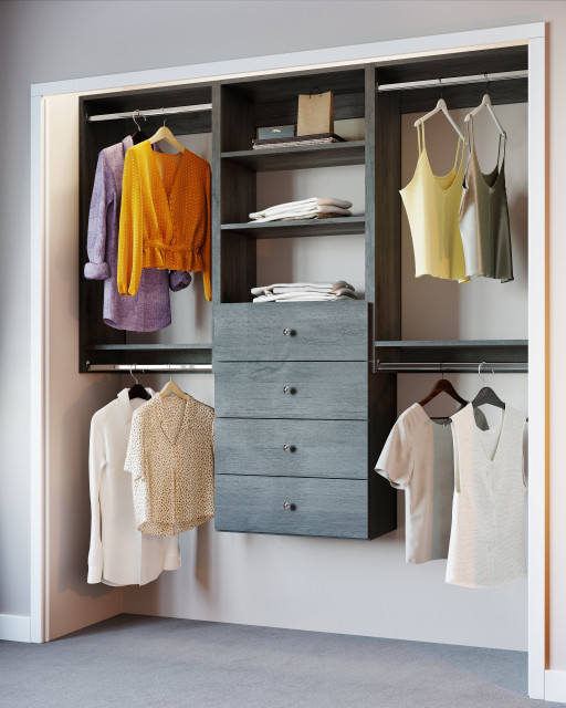 Modular Closet System Hanging Closet Organizer With Drawers 66"-96", 87 ...