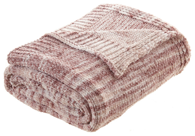 Blush Knitted Polyester Striped Throw Blanket - Contemporary - Throws ...