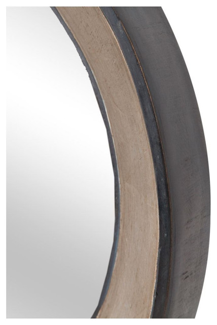 Ovallas Champagne And Dark Brown Solid Wood Frame Round Mirror, 22 ...