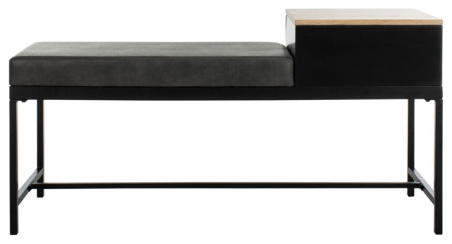 Juniper Bench with Storage Light Oak/ Grey - Industrial - Upholstered ...